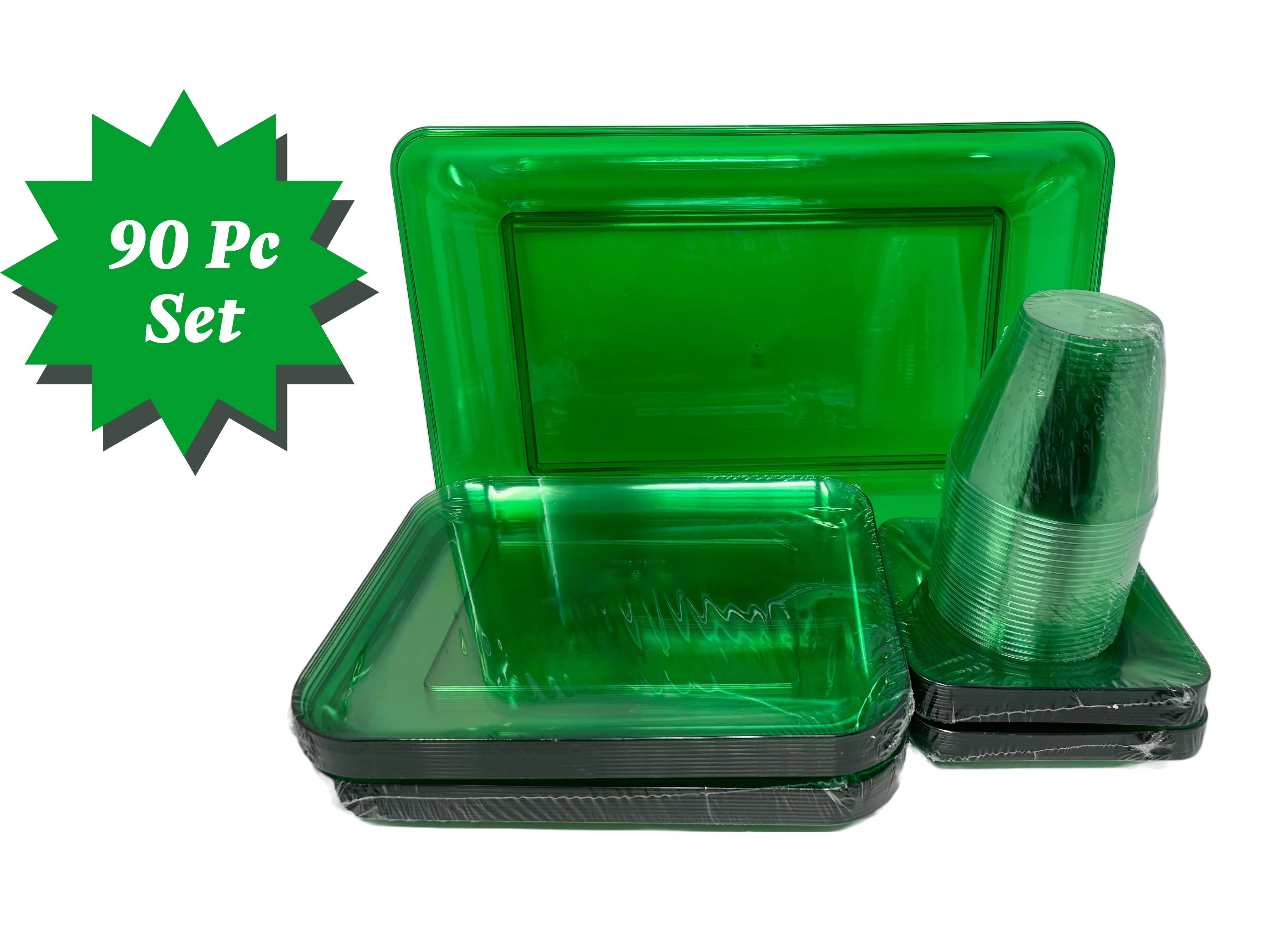 Christmas Green Translucent Partyware Set, Serves Up To 20, 90 Pcs ...